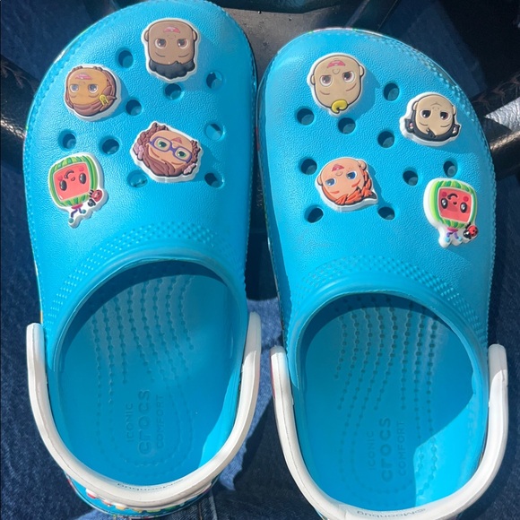 CROCS | Shoes | Crocs Kids Bright Blue Sandals With Character Charms ...